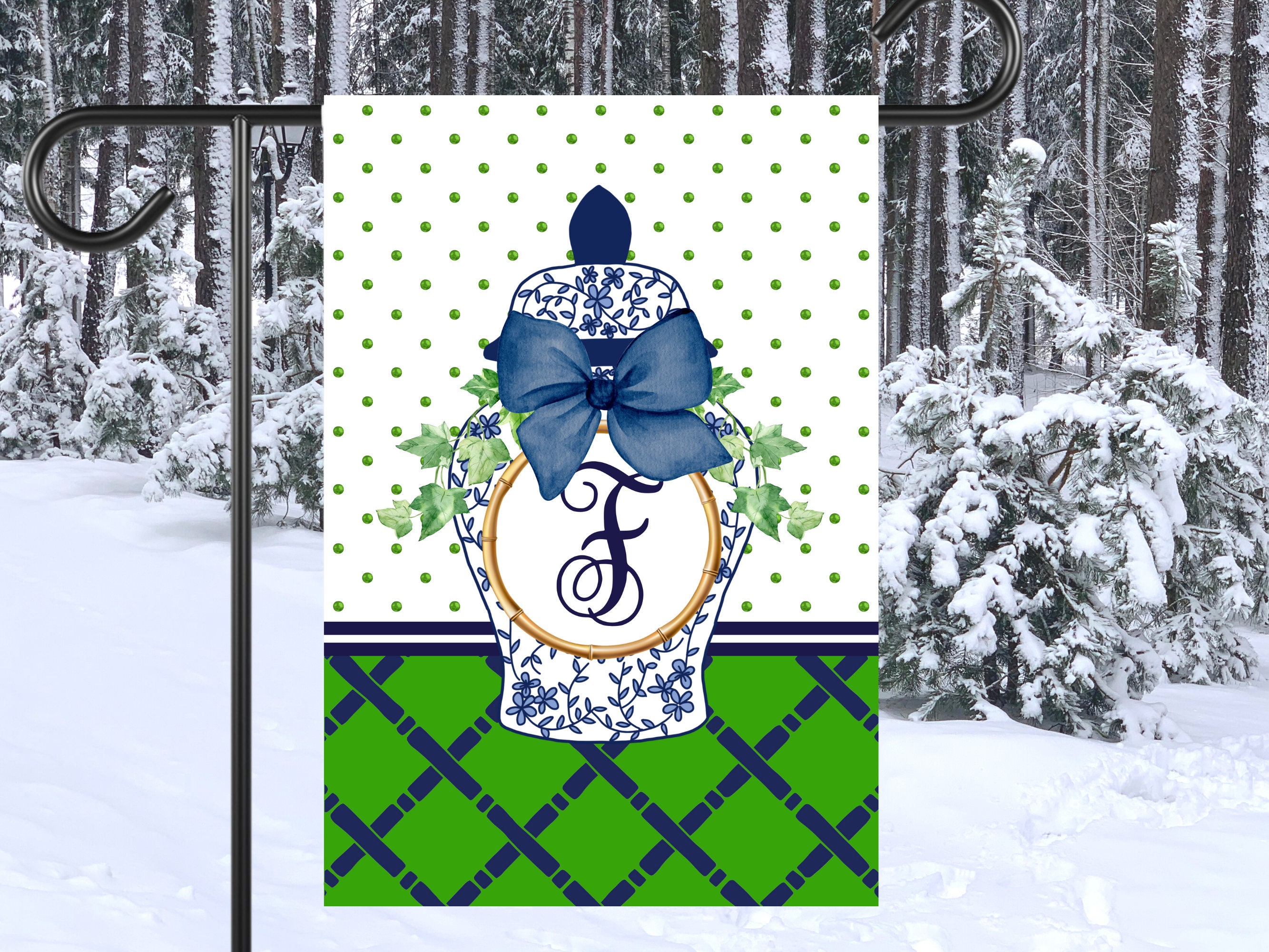 Preppy Monogram Chinoiserie Navy Ginger Jar Garden Flag - Etsy