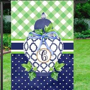 Preppy Monogram Chinoiserie Garden Flag Personalized Ginger Jar Yard ...