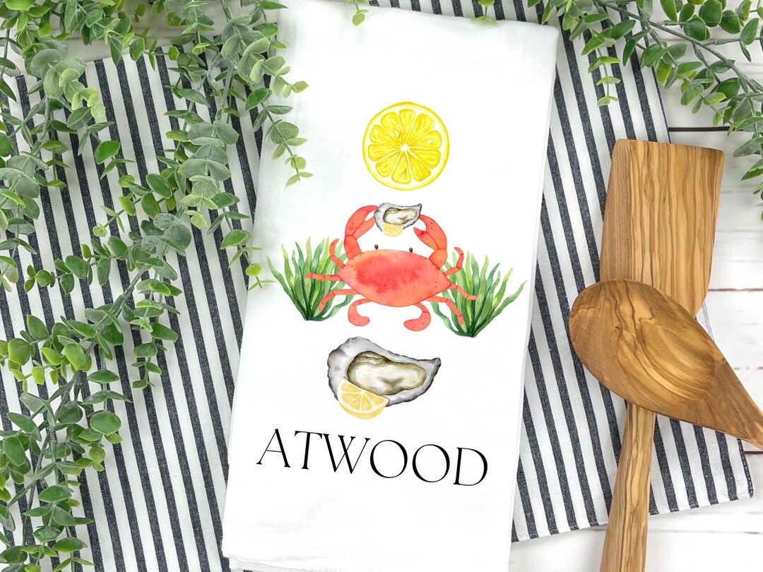 Preppy Crab and Oyster Tea Towel Personalized Seafood - Etsy