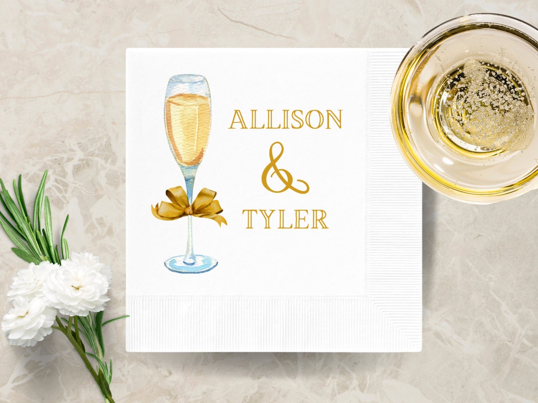 Preppy Champagne Flute Cocktail Napkins Personalized Engagement Party ...