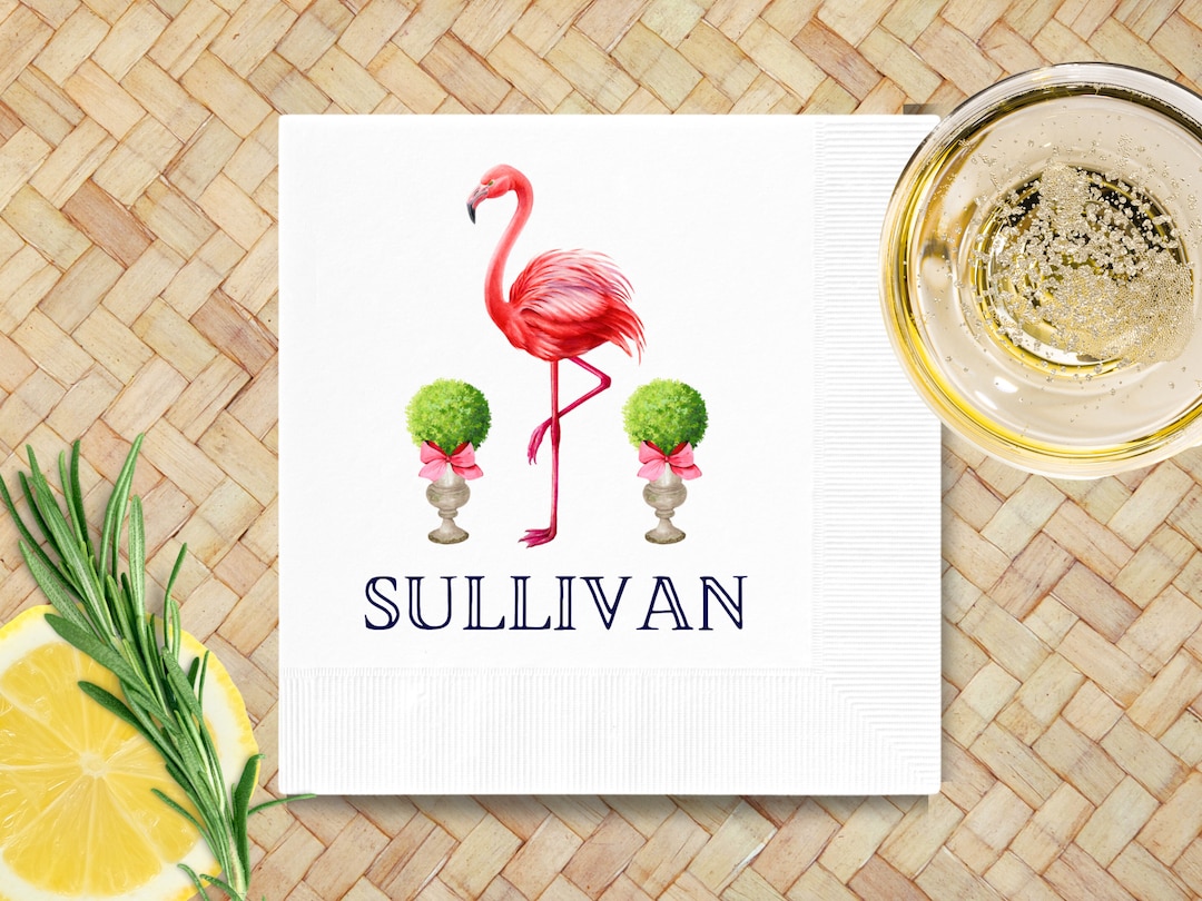 Preppy Pink Flamingo Cocktail Napkins Personalized Garden - Etsy