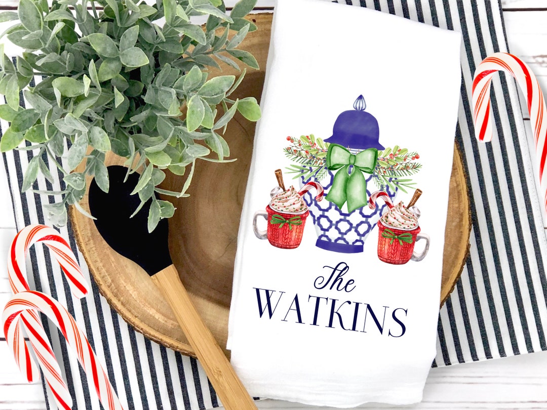 Preppy Chinoiserie Christmas Hot Cocoa Tea Towel - Etsy