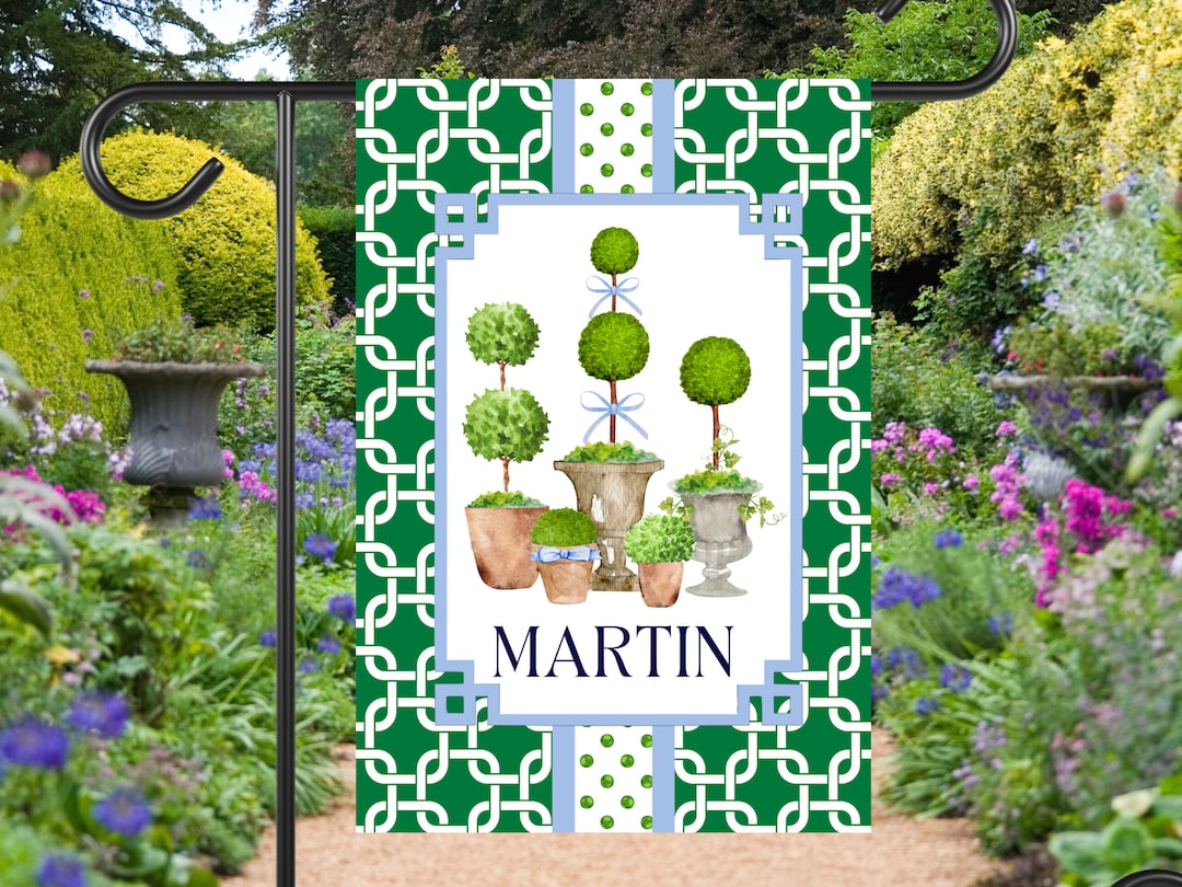 Preppy Monogram Topiary Garden Flag | Personalized Garden Plants Yard ...