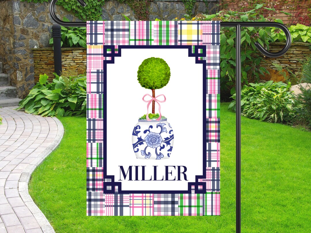 Preppy Chinoiserie Topiary Garden Flag Personalized Ginger - Etsy