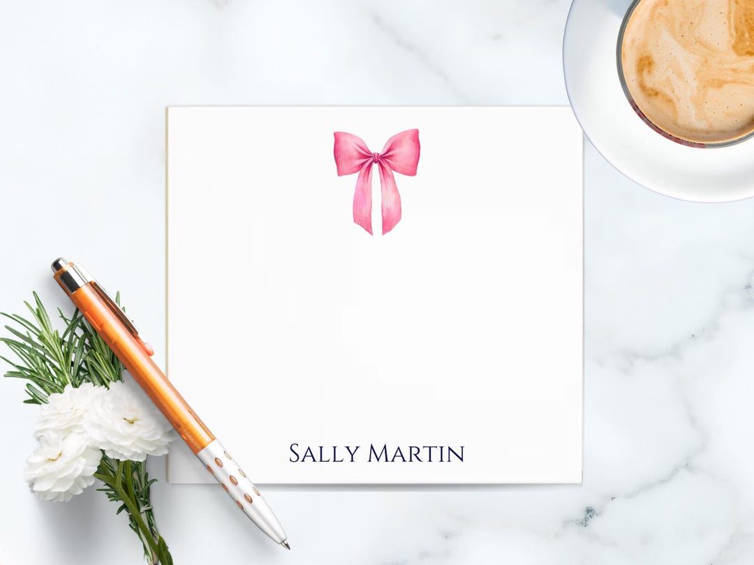 Preppy Pink Bow Notepad | Personalized Girly Paper Notepad | Custom ...