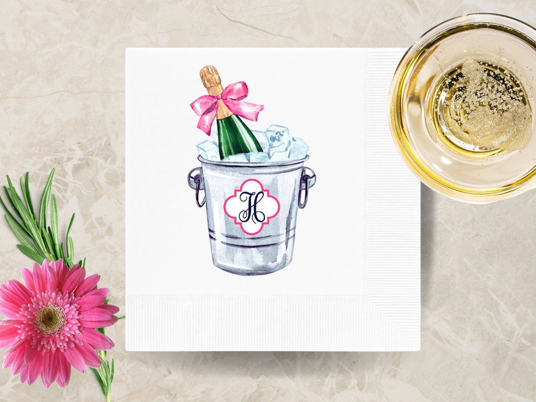 Preppy Monogram Champagne Bucket Cocktail Napkins | Personalized Bridal ...