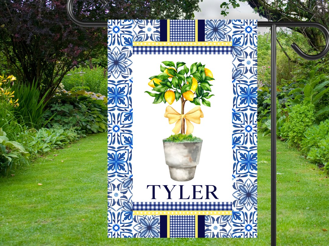 Preppy Lemon Topiary Garden Flag | Personalized Fruit Tree House Flag ...