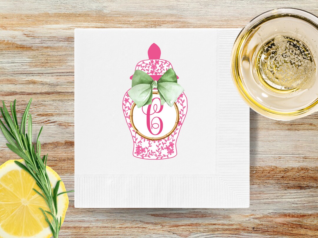 Preppy Monogram Chinoiserie Pink Ginger Jar Cocktail Napkins - Etsy