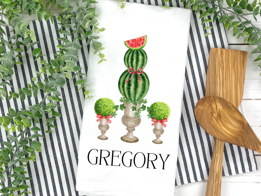 Preppy Watermelon Topiary Tea Towel | Personalized Summer Fruit Kitchen ...