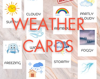 16 Weather Cards, Weather Flashcards, INSTANT DOWNLOAD, Toddler Weather ...