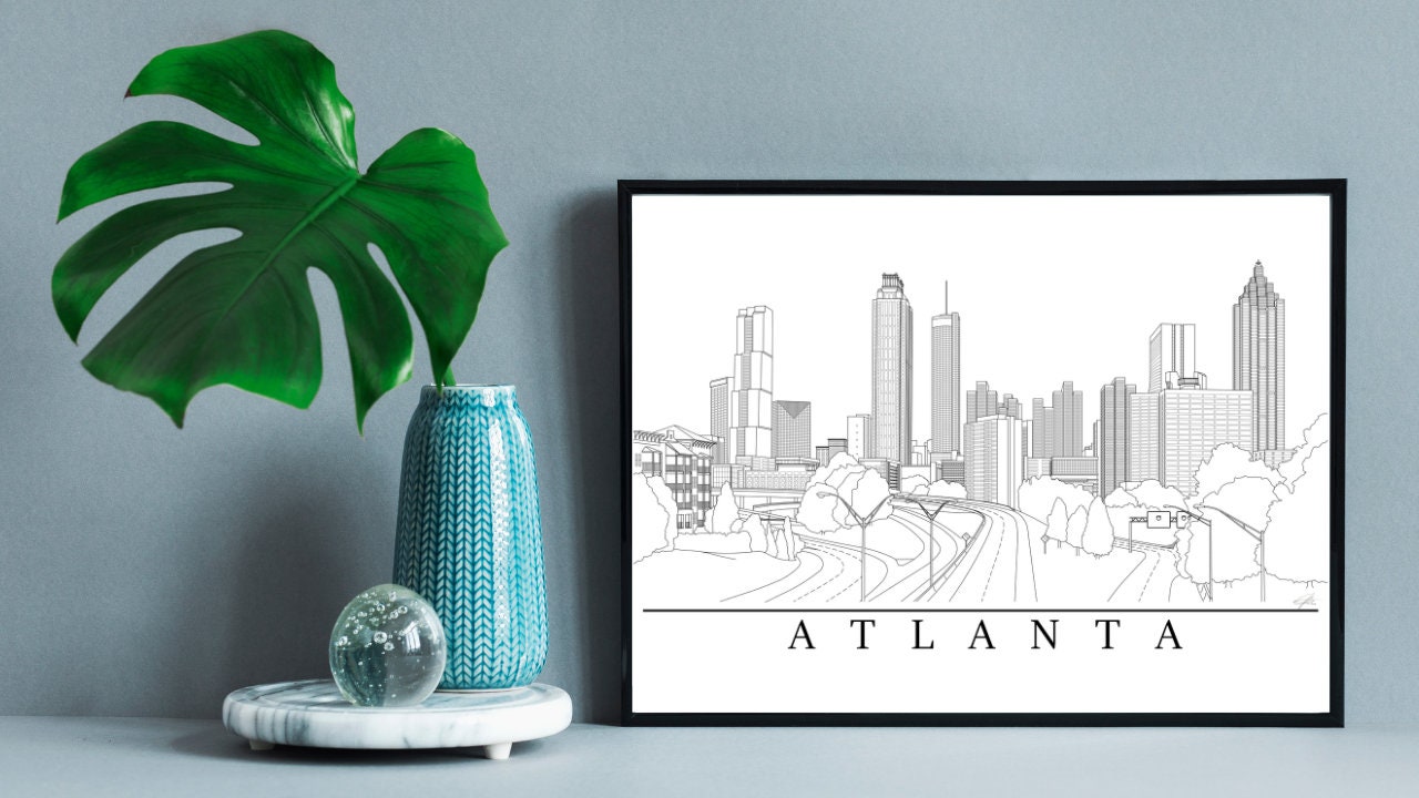 Printable Atlanta Cityscape, Atlanta Wall Art, Atlanta Line Drawing ...