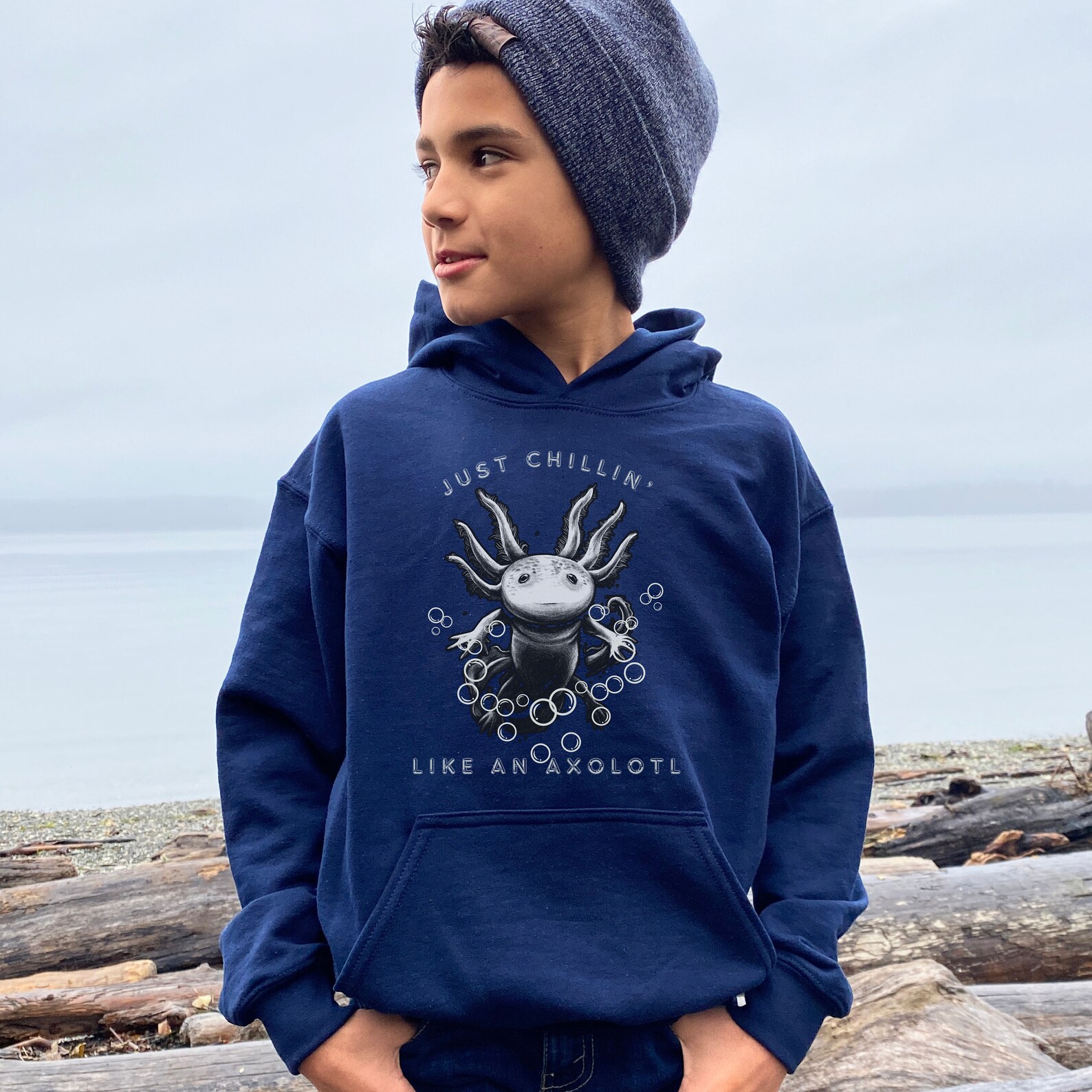 Kids Axolotl Shirt, Cute Youth Axolotl Hoodie for Kids, Just Chillin ...