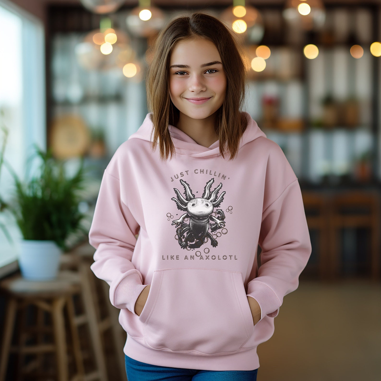 Kids Axolotl Shirt, Cute Youth Axolotl Hoodie for Kids, Just Chillin ...