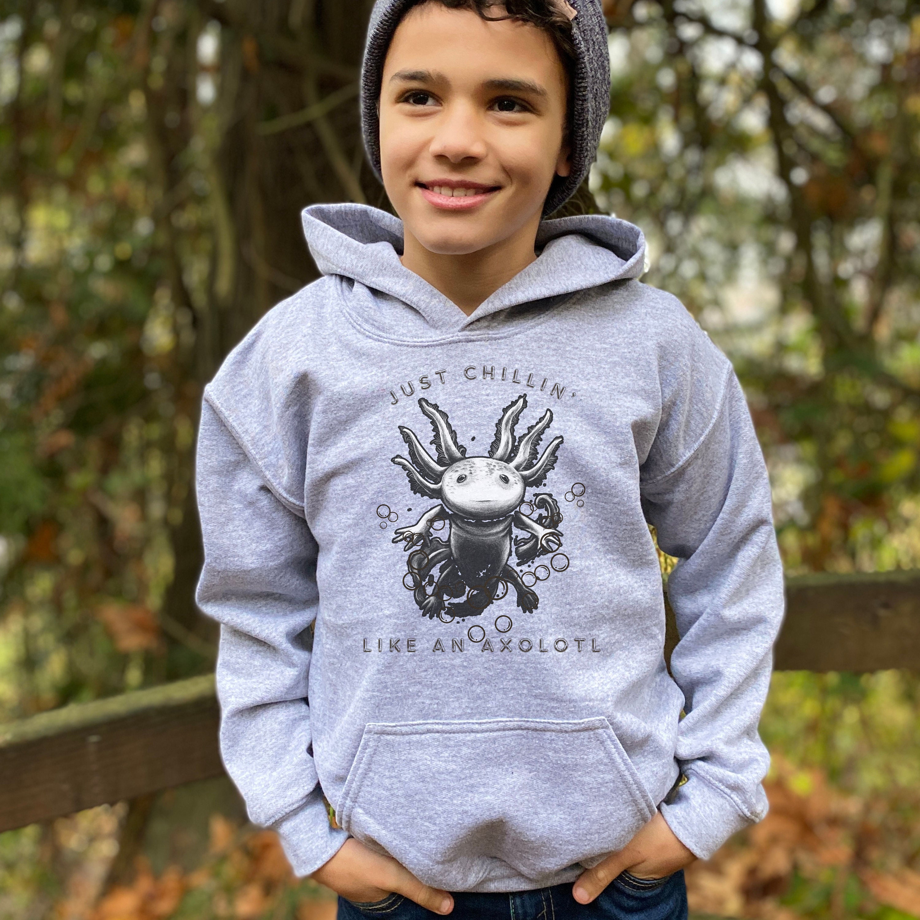 Kids Axolotl Shirt, Cute Youth Axolotl Hoodie for Kids, Just Chillin ...