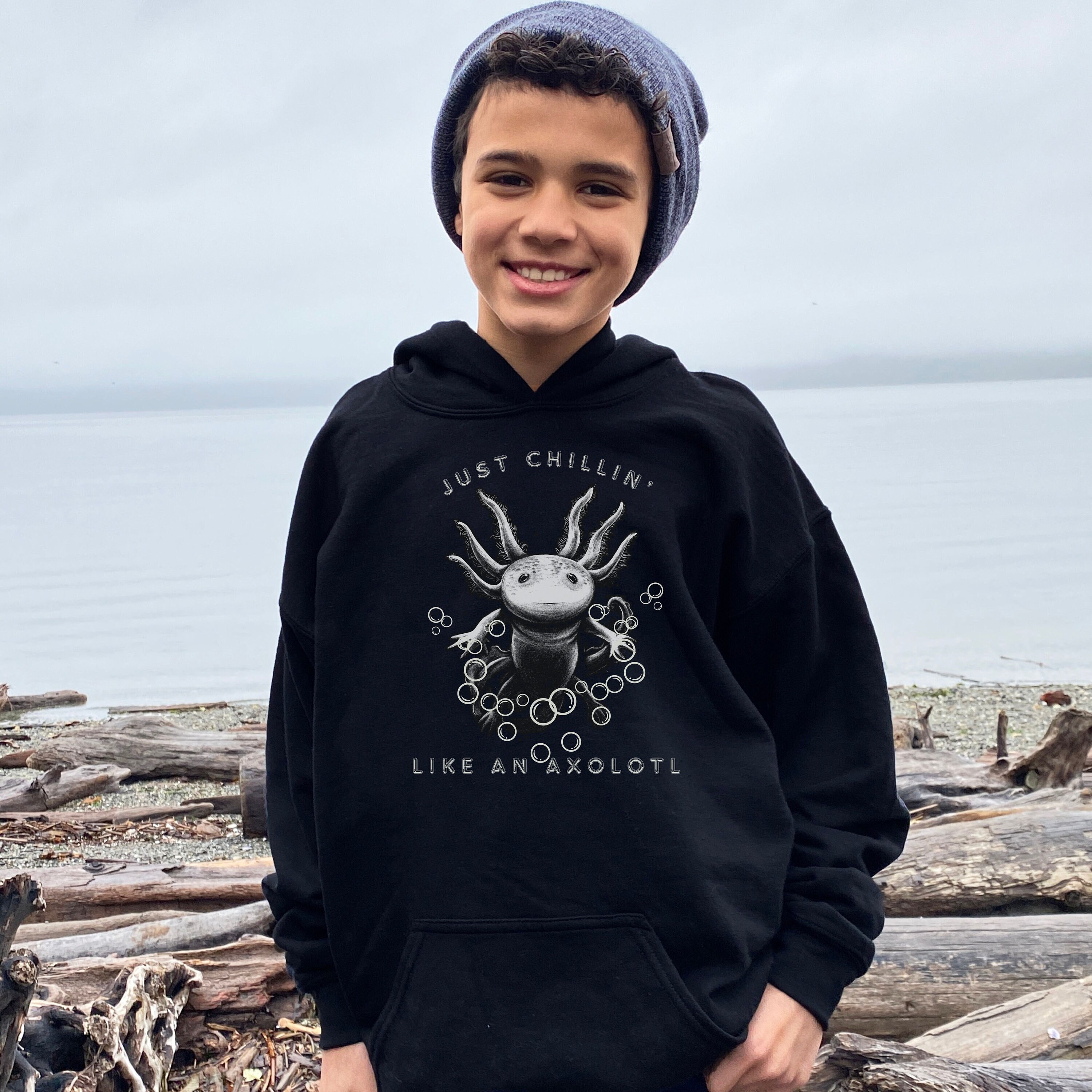 Kids Axolotl Shirt, Cute Youth Axolotl Hoodie for Kids, Just Chillin ...
