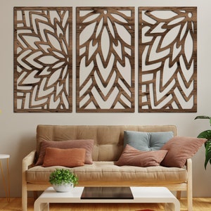 Wooden Leaves Wall Decor – Set of 3 Panels – Botanical Nature-inspired ...