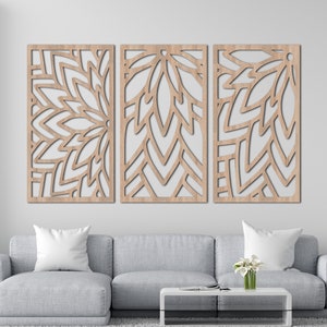 Wooden Leaves Wall Decor – Set of 3 Panels – Botanical Nature-inspired ...
