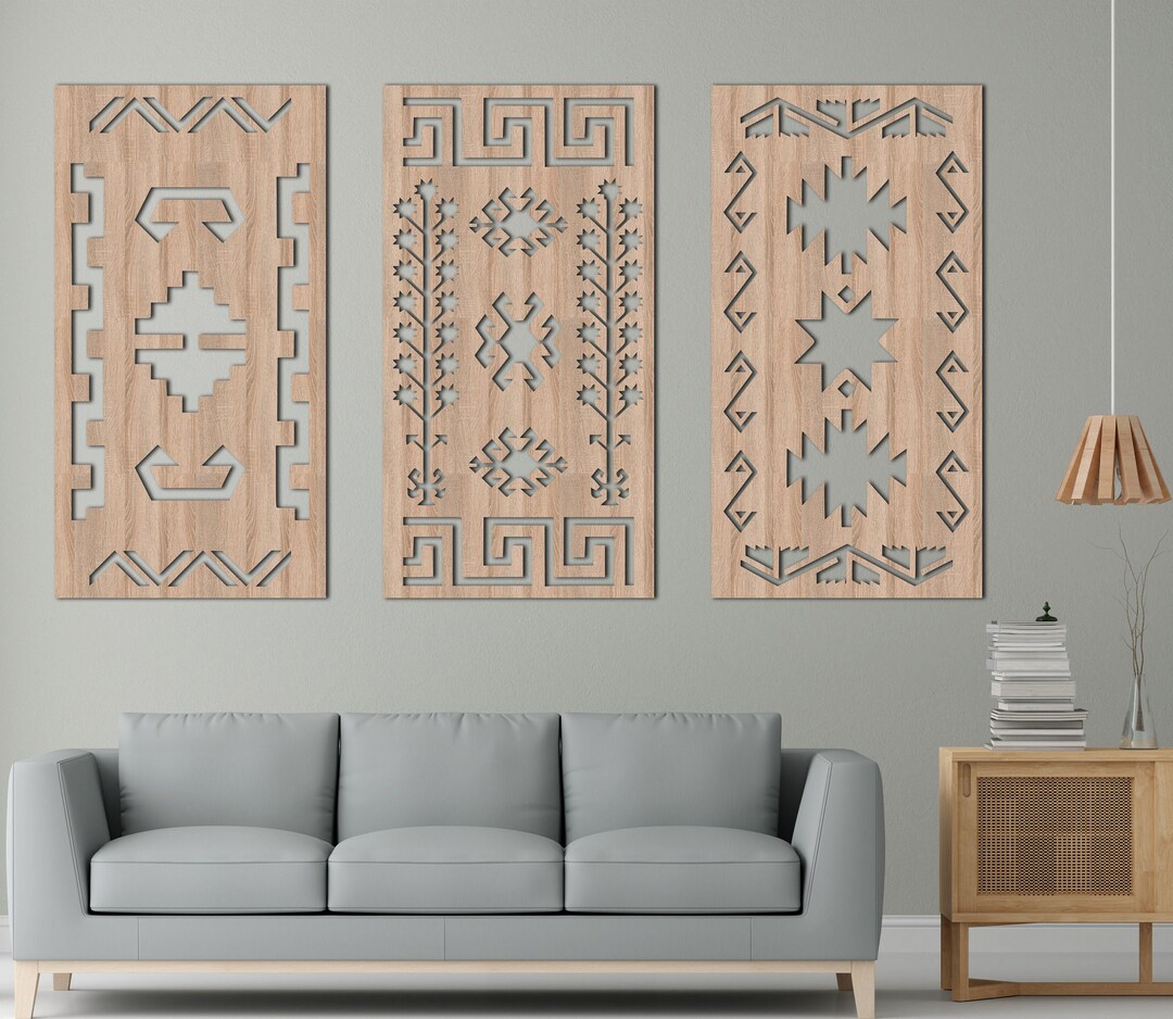 Turkish Wood Wall Art: Ethnic Rug Pattern Panels, Set of 3 - Etsy