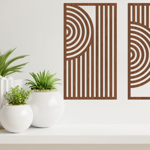 Abstract Wood Wall Art Set of 3, Geometric Panel View İndoor Home ...