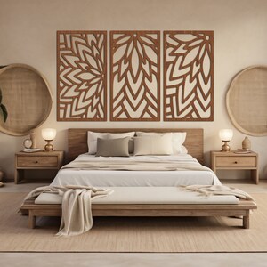 Wooden Leaves Wall Decor – Set of 3 Panels – Botanical Nature-inspired ...