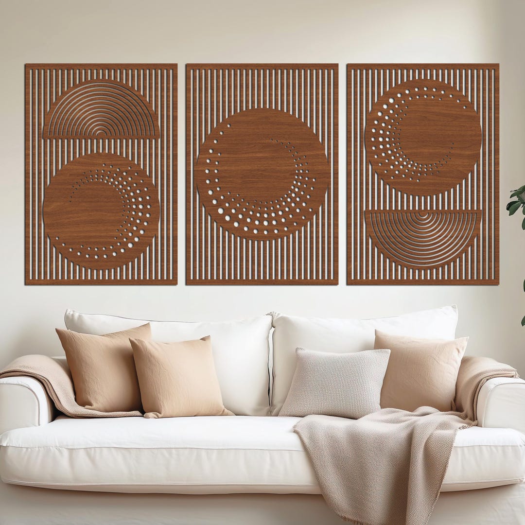 Geometric Wood Wall Art Triptych: Bauhaus Japandi Boho Decor - Etsy