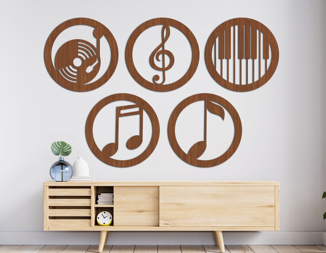 Musical Set of 5 Wood Wall Art, Musician Room, Note Wall Art, Gift for ...