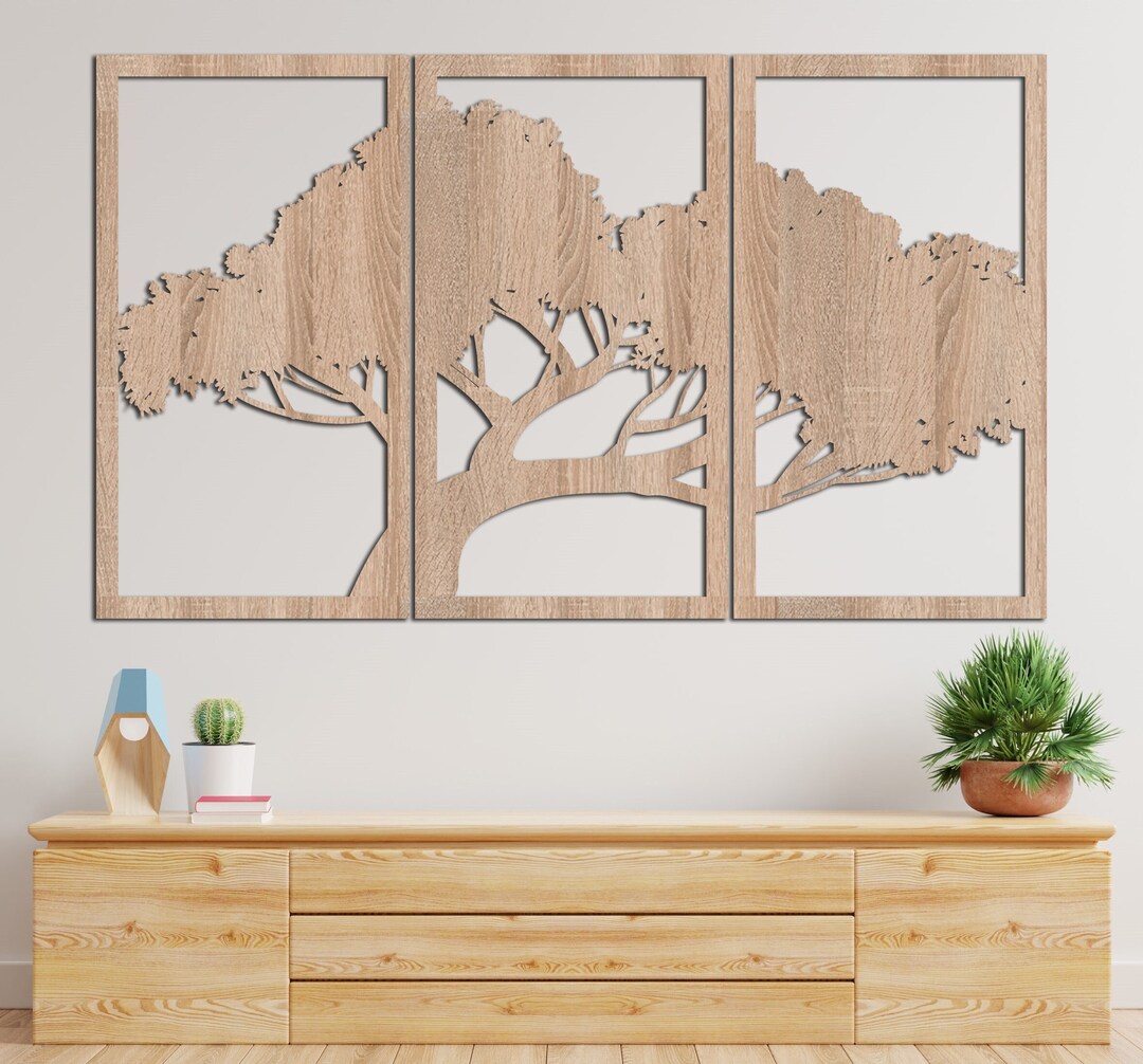 Tree Shaped Wall Art Set: Wood Decor, Set of 3 - Etsy