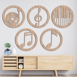 Musical Set of 5 Wood Wall Art, Musician Room, Note Wall Art, Gift for ...