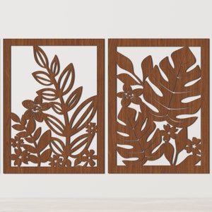 Tropical Flowers Panel Set of 3 Wood Wall Art, Exotic Floral Panel ...