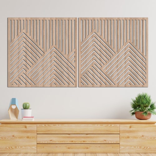 Mid Century Geometric Wood Wall Art Set of 3 Geometric Panel - Etsy