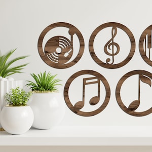 Musical Set of 5 Wood Wall Art, Musician Room, Note Wall Art, Gift for ...