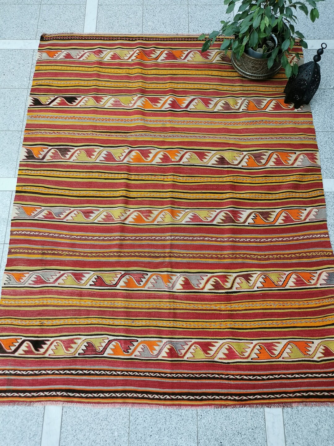 Vintage Rustic Colorful Turkish Kilim Rug 220 X 176 Cm, Premium ...