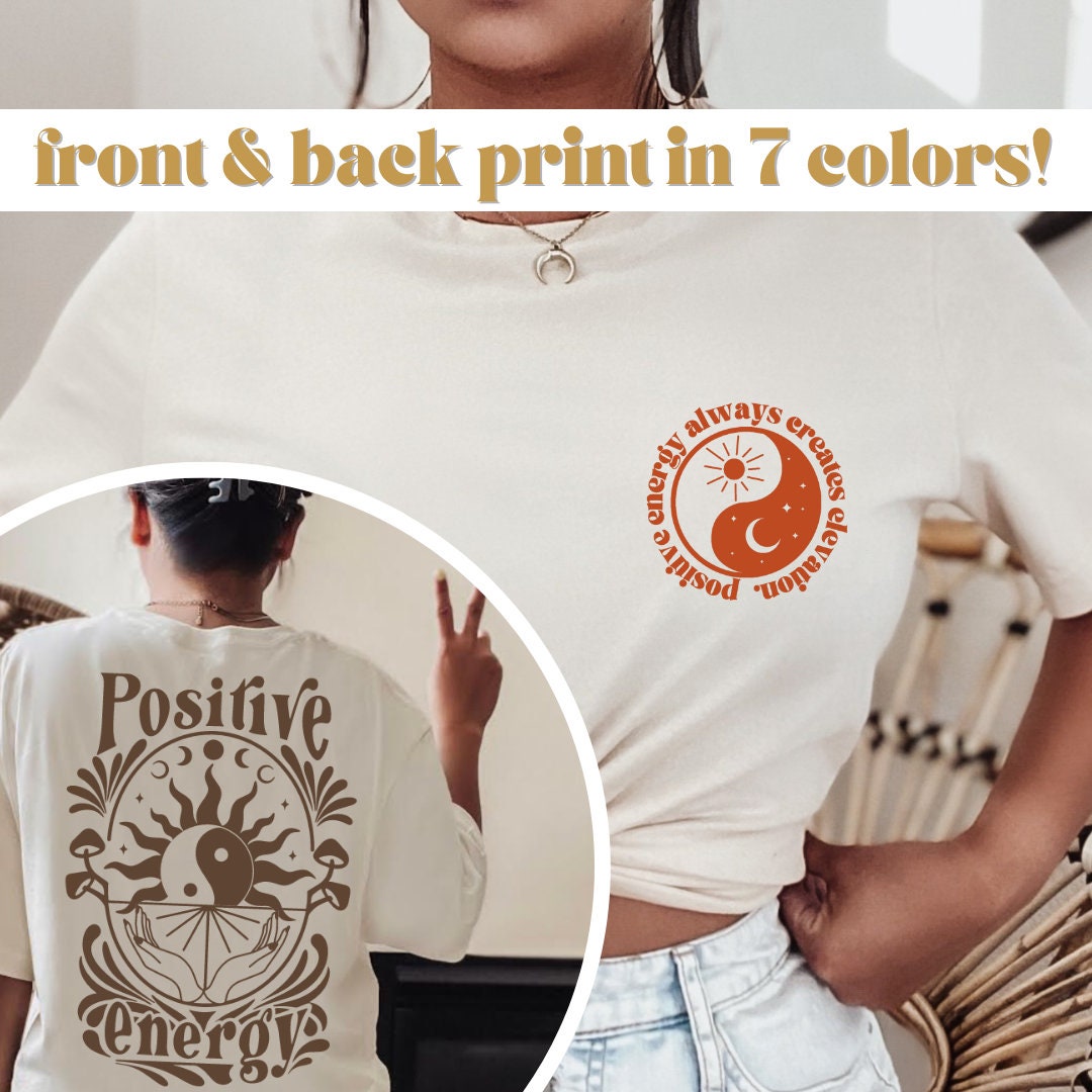 POSITIVE ENERGY Good Vibes Only Ladies Handmade Boho Hippie Graphic T ...