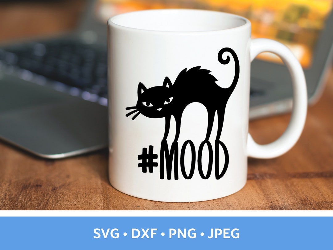 Hashtag Mood Hissing Black Cat SVG, Funny Bad Day Social Media Tag ...