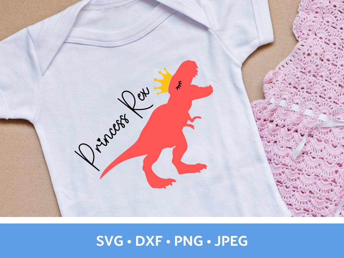 Princess T-rex SVG, Roaring Girl Dinosaur With Crown Design, Jurassic ...