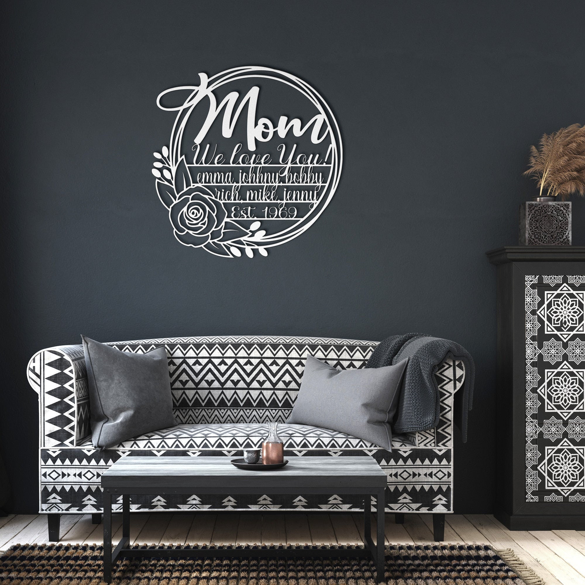 Mothers Day Metal Wreath Sign, Personalized Mom Sign With Kids Names ...