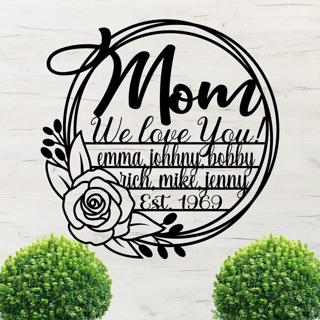 Mothers Day Metal Wreath Sign, Personalized Mom Sign With Kids Names ...