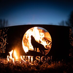 Personalized Wolves Fire Pit Ring, Custom Fire Pit Ring, Outdoor Fire ...