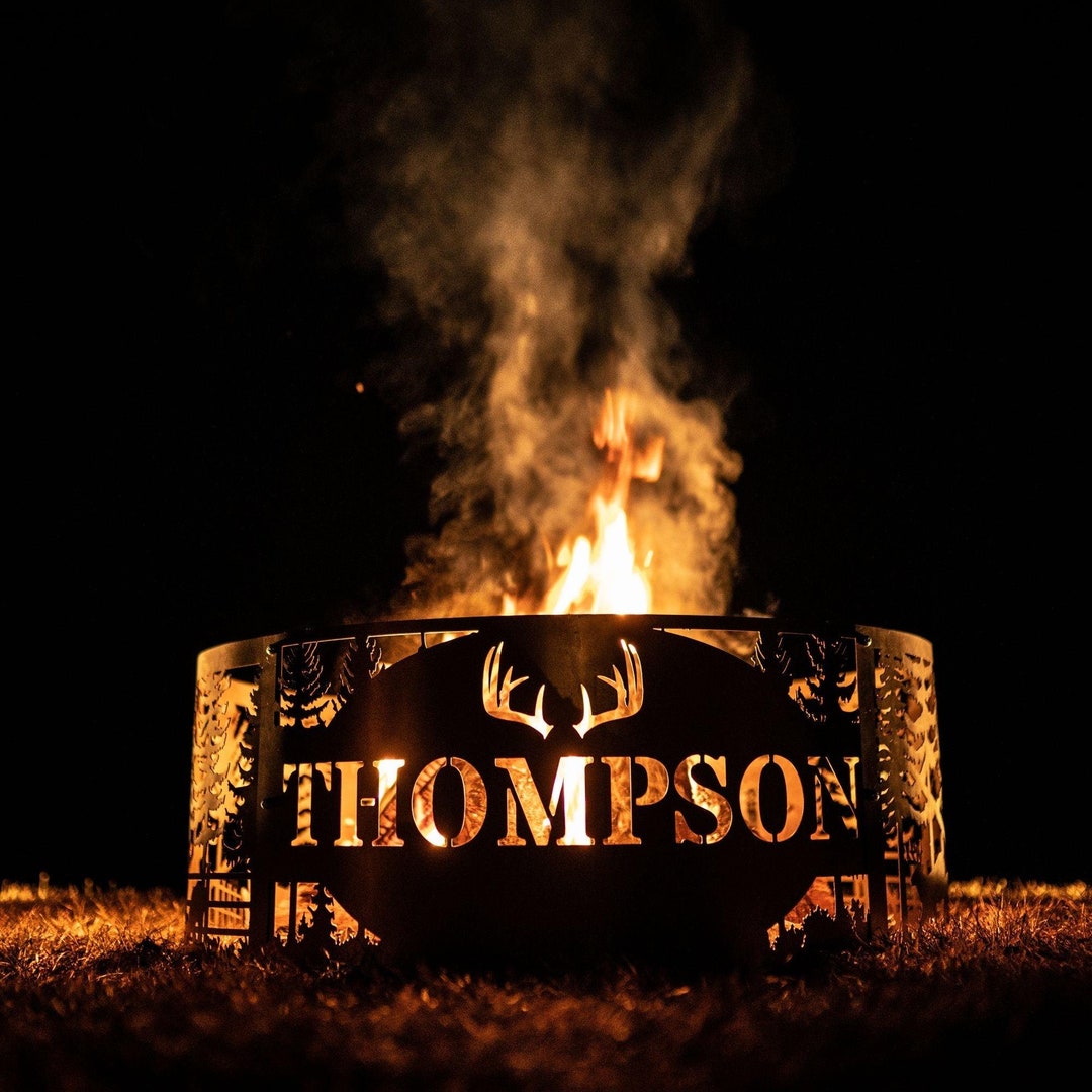 Personalized Deer Scene Fire Pit Ring: Heavy Duty Steel, Custom Name ...