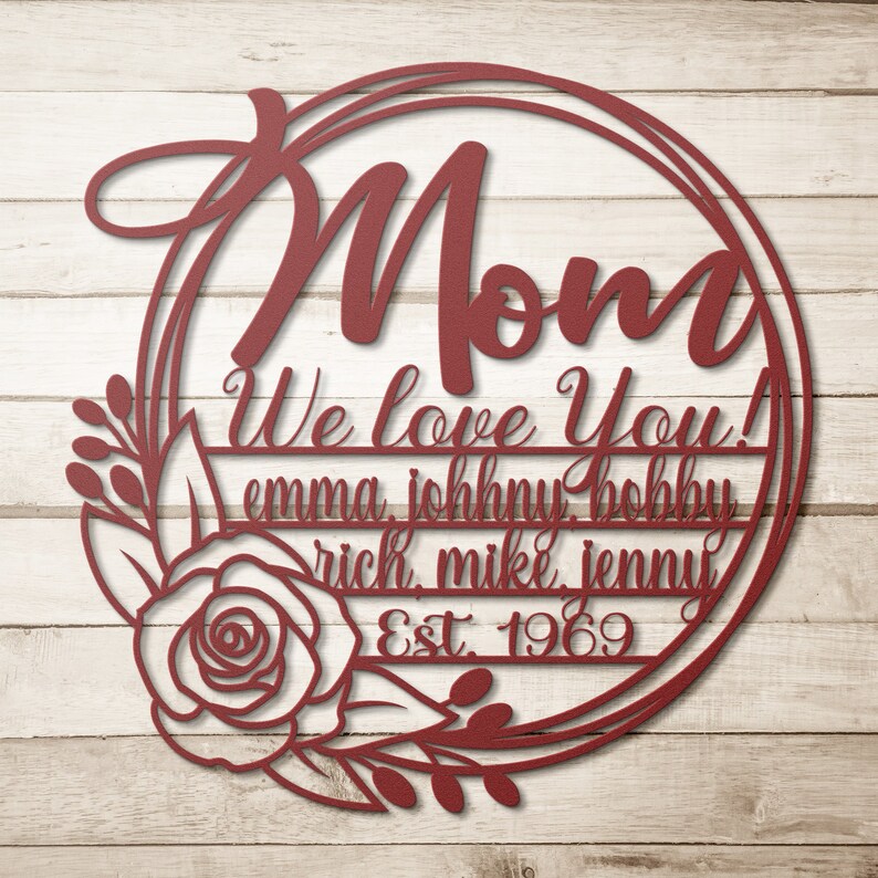 Mothers Day Metal Wreath Sign, Personalized Mom Sign With Kids Names ...