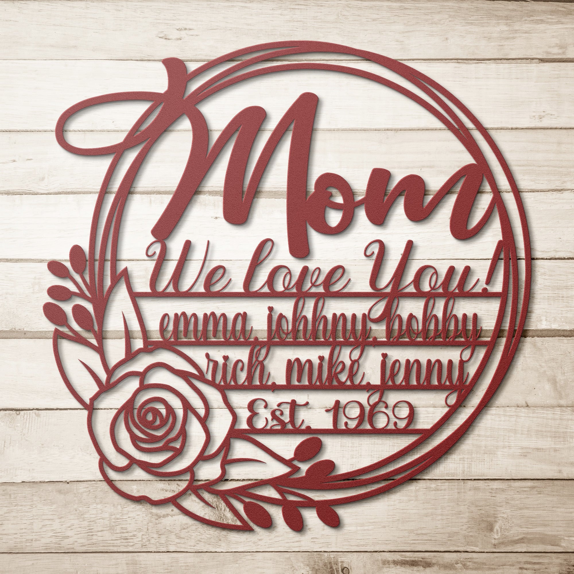 Mothers Day Metal Wreath Sign, Personalized Mom Sign With Kids Names ...