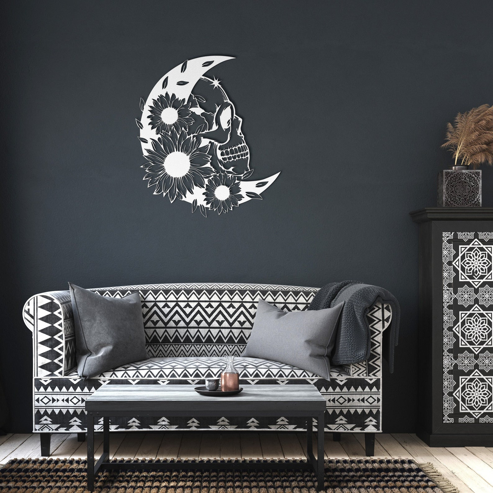 Moon Skull Metal Wall Art: Emo Gothic Sunflower Decor - Etsy