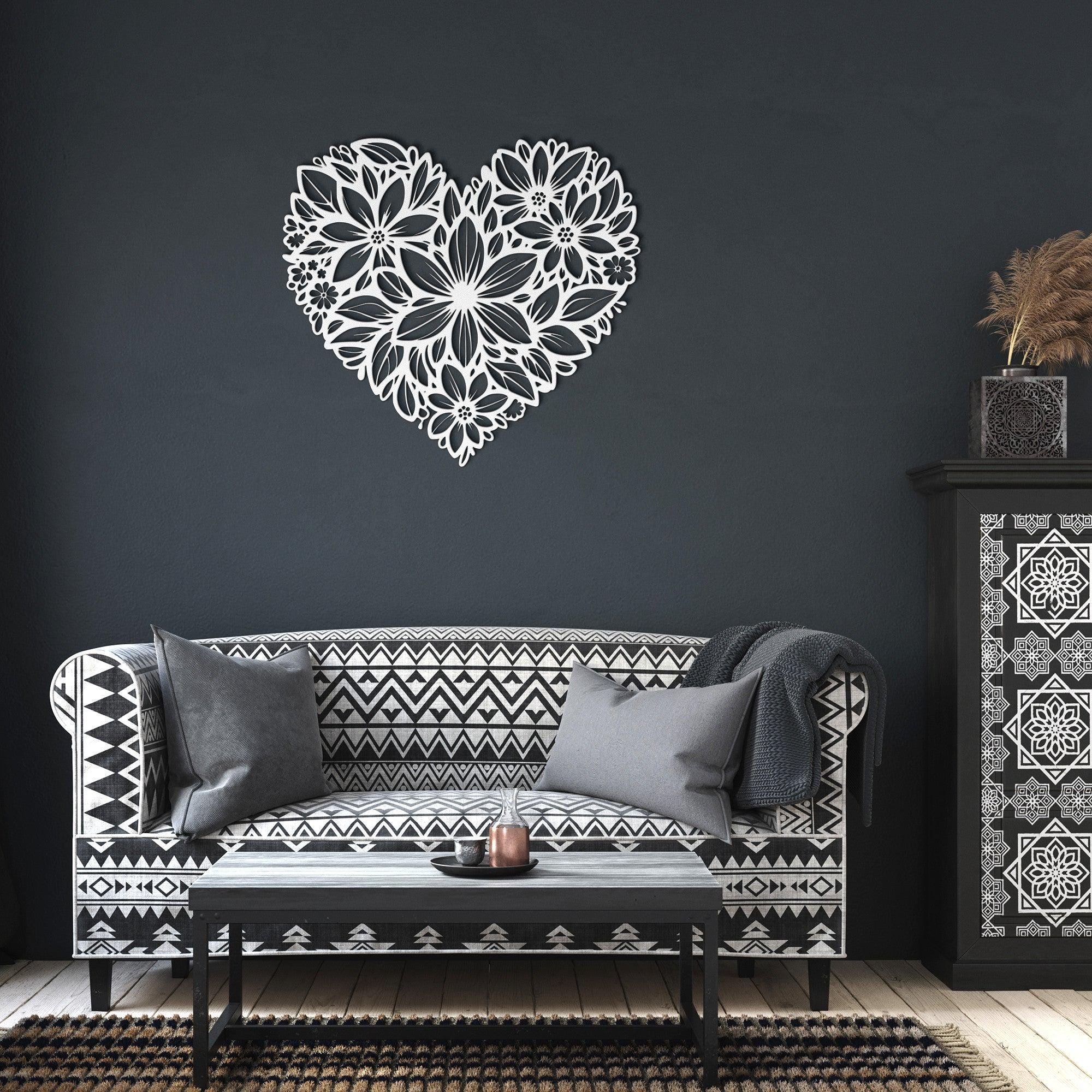 Floral Heart Metal Wall Art: Powder Coated Steel Decor - Etsy