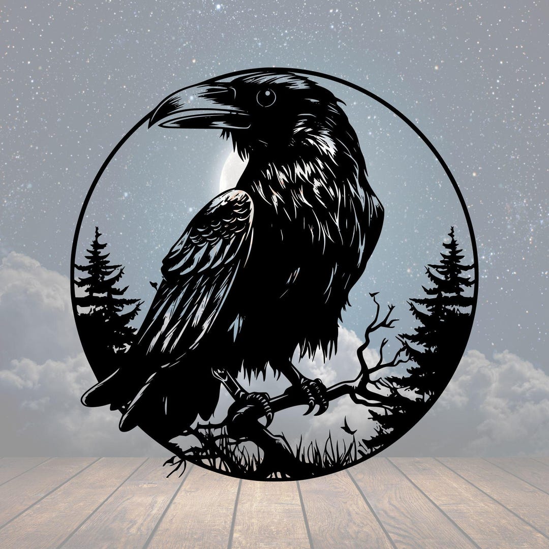 The Round Raven, Raven Metal Sign, Raven Decor, Wall Metal Art, Metal ...