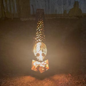 Tree of Life Fire Pit Chiminea: Raw Steel Fire Tower - Etsy