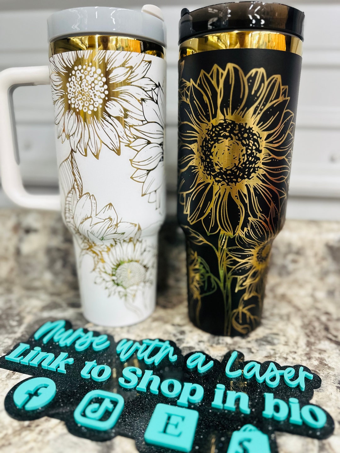 Laser Engraved Sunflower 40oz Tumbler: Floral Cup - Etsy