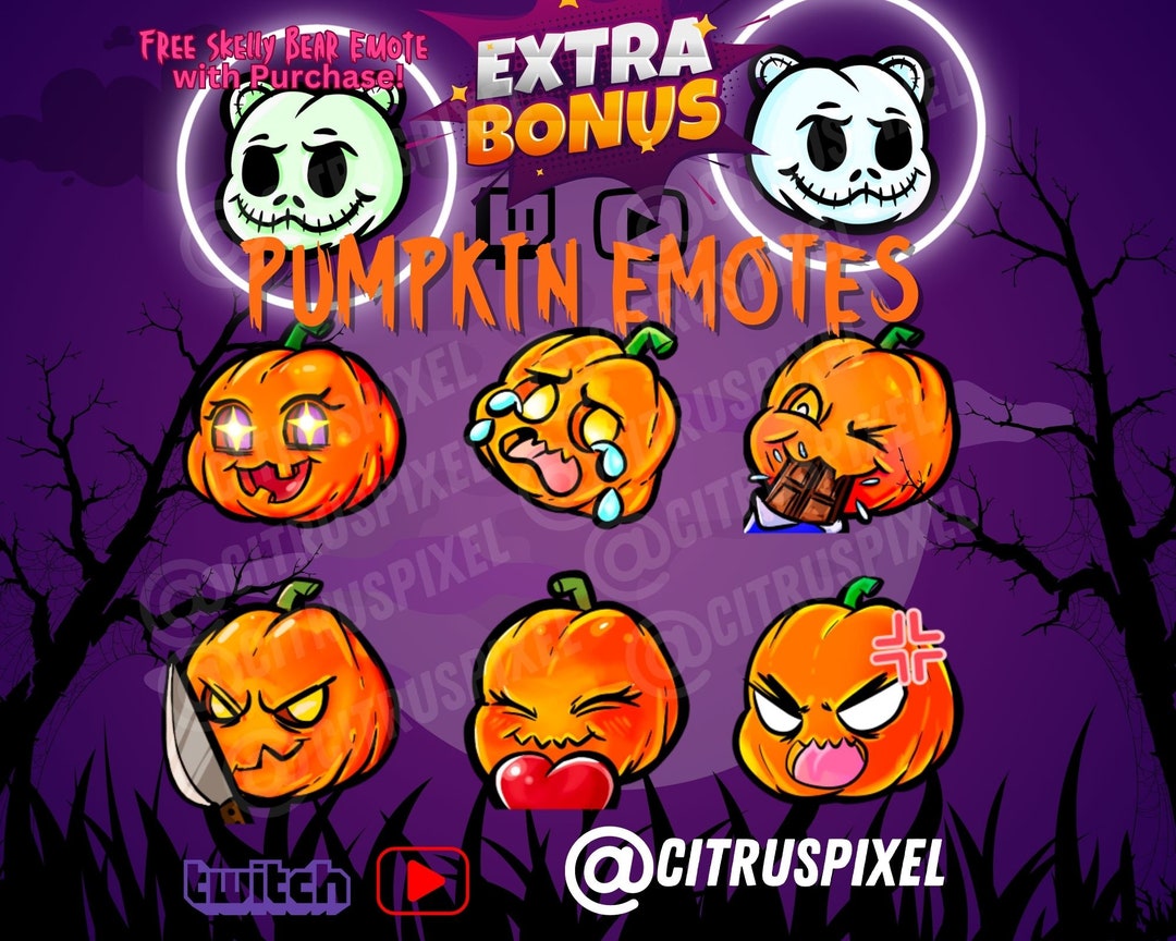 Cute Halloween Pumpkin Twitch Emojis | Halloween Emotes Digital ...