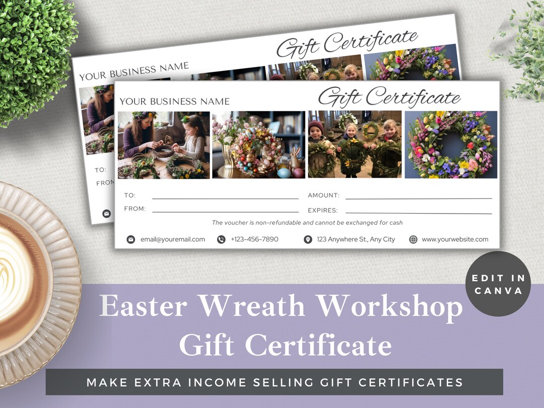 Editable Gift Certificate Easter Wreath Workshop Edit Template in Canva ...