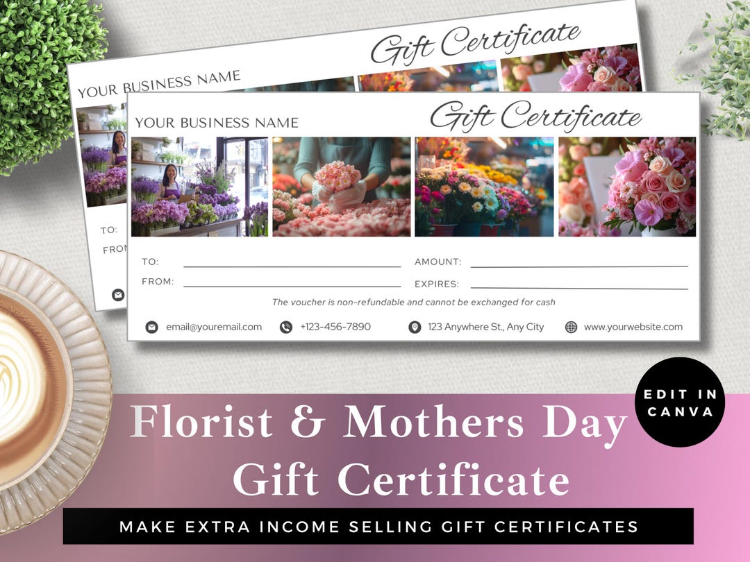 Editable Mother's Day Flowers Gift Certificate for Florists | Canva ...