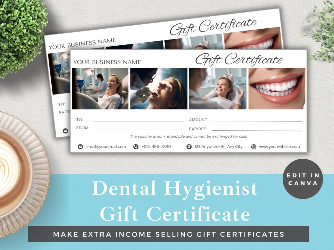 Editable Gift Certificate Teeth Hygienist | Edit Template in Canva ...